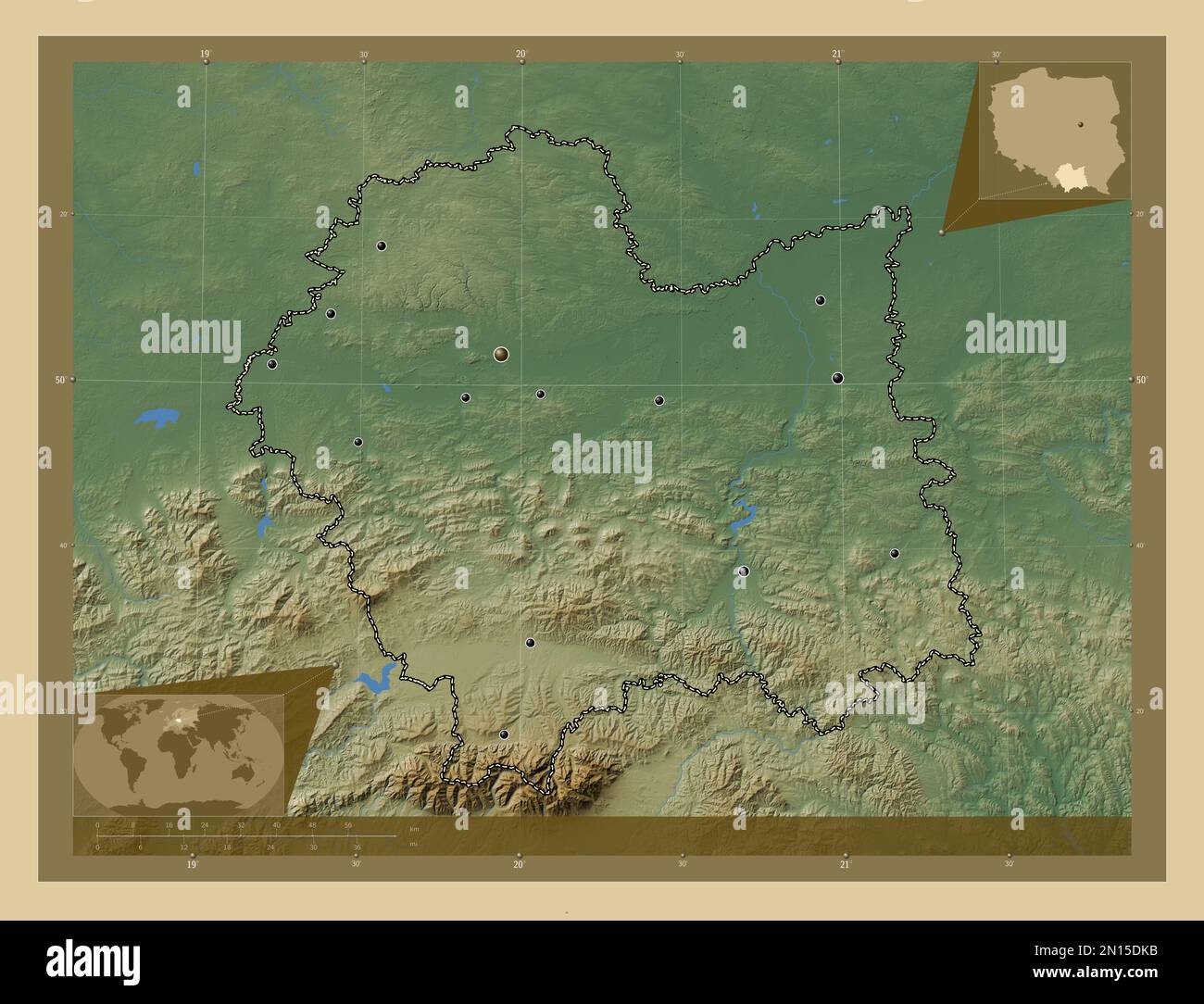 Malopolskie, voivodeship|province of Poland. Colored elevation map with ...