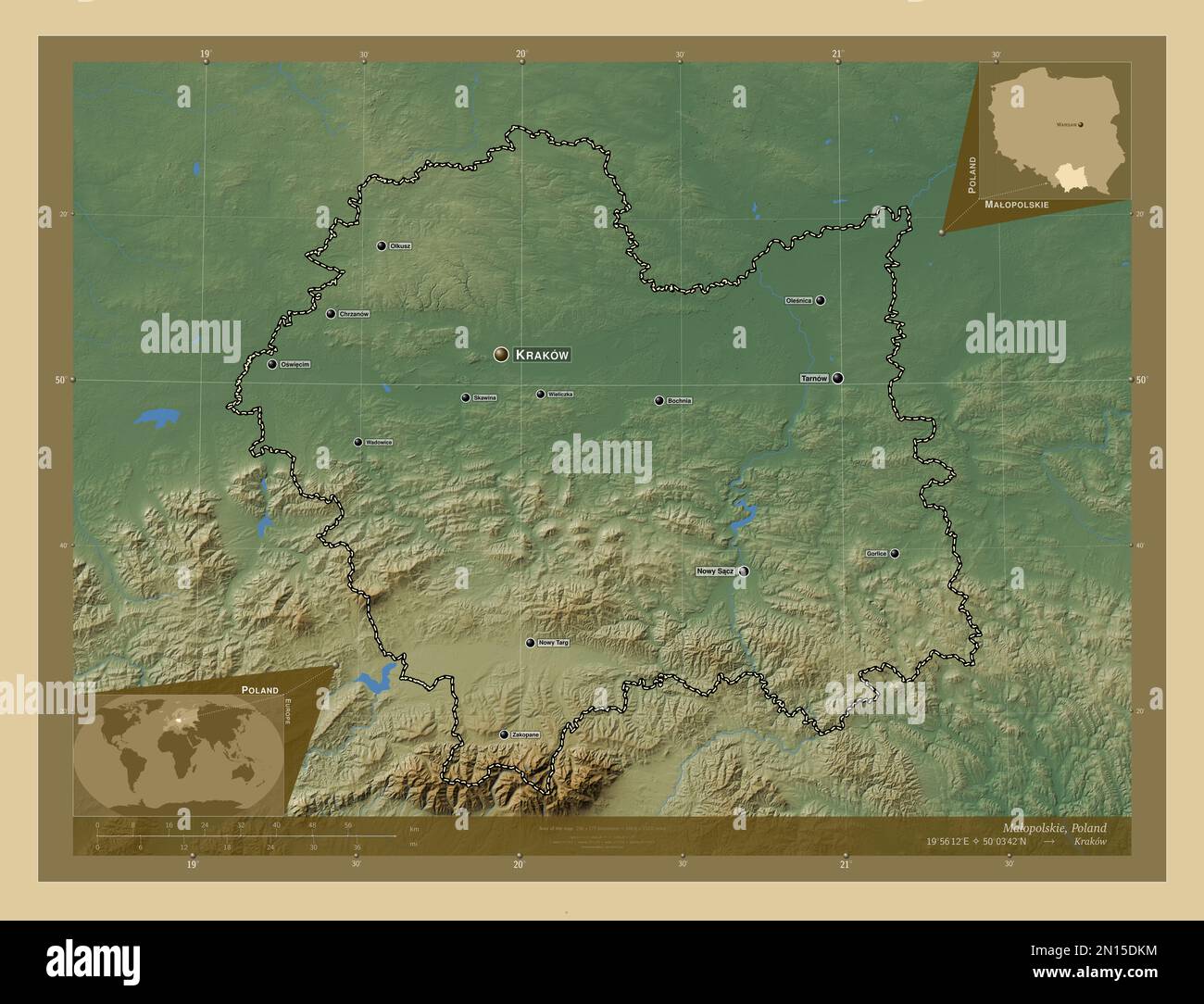 Malopolskie, voivodeship|province of Poland. Colored elevation map with ...
