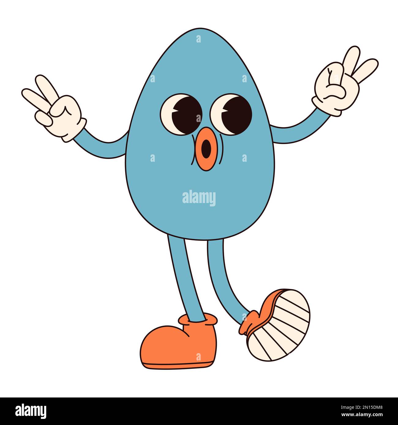 Groovy hippie Happy Easter character. Easter egg in trendy retro 60s ...