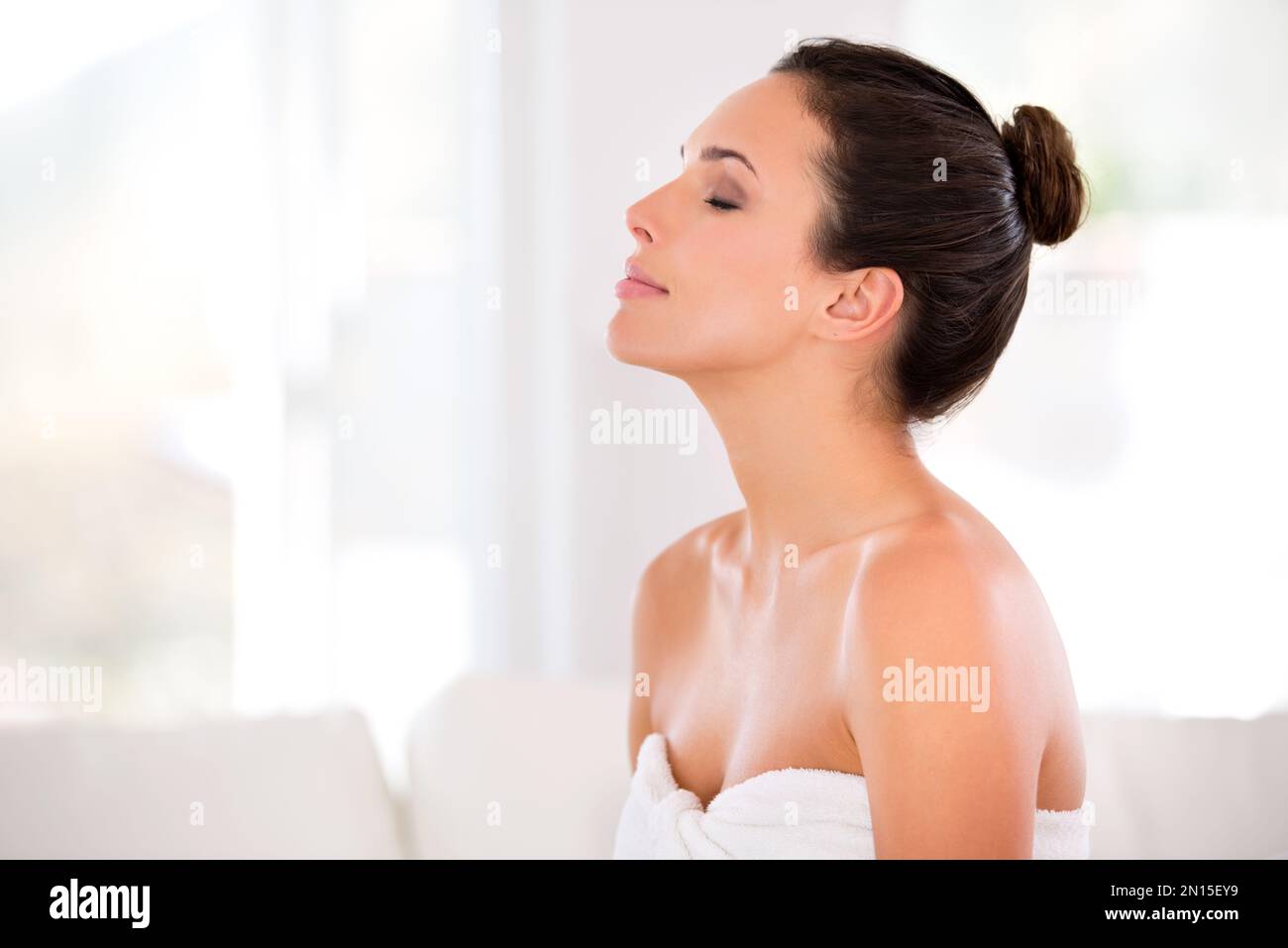 Be calm... and let your skin breathe. Side view of a beautiful, serene ...