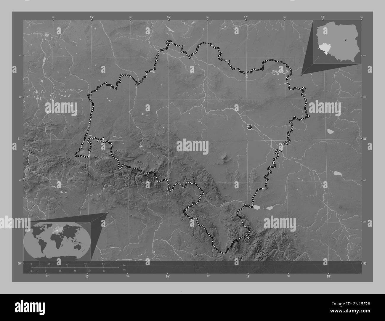 Dolnoslaskie, voivodeship|province of Poland. Grayscale elevation map ...