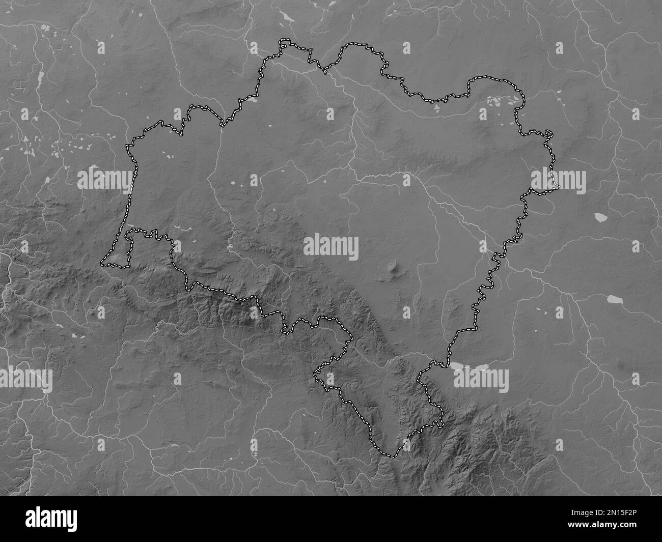 Dolnoslaskie, voivodeship|province of Poland. Grayscale elevation map with lakes and rivers ...
