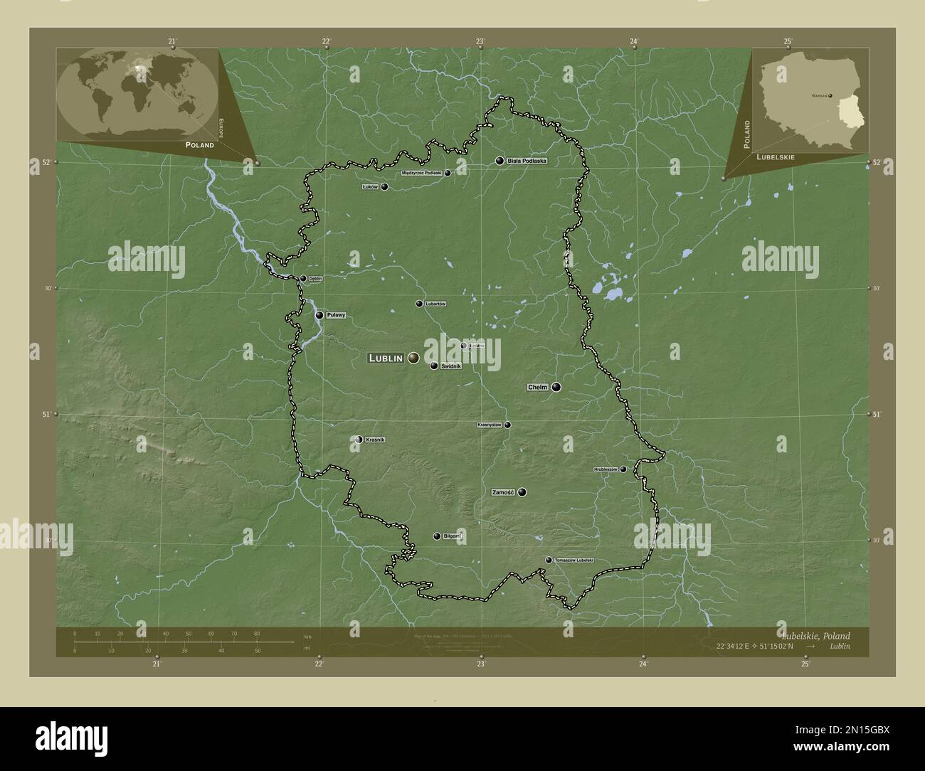 Lubelskie, voivodeship|province of Poland. Elevation map colored in ...