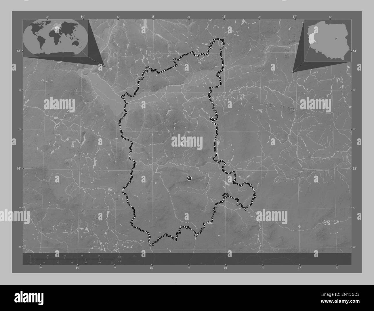 Lubuskie, voivodeship|province of Poland. Grayscale elevation map with ...