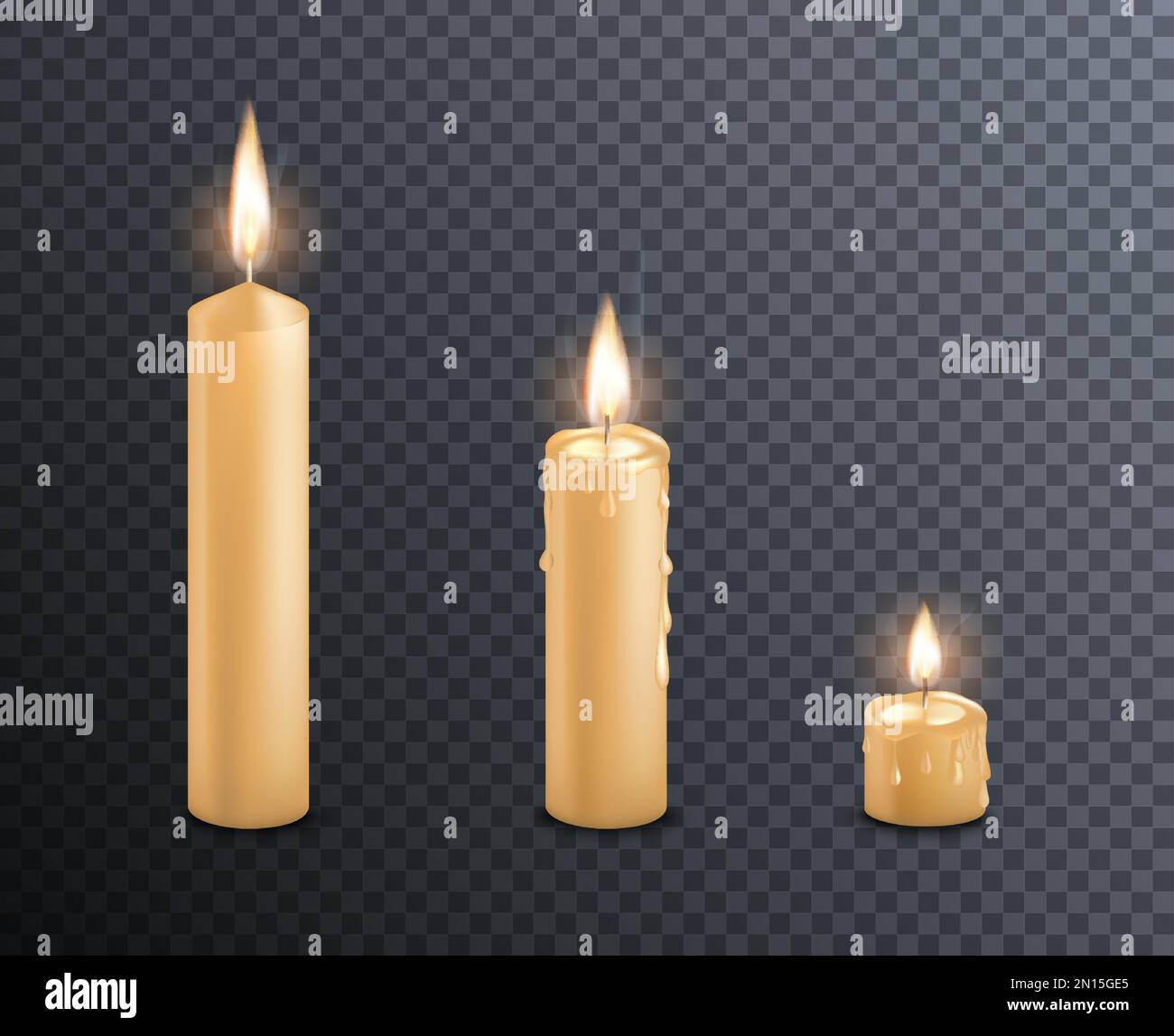 Melting candles set with isolated realistic images stick shaped candles ...