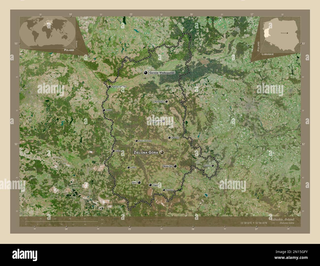 Lubuskie, voivodeship|province of Poland. High resolution satellite map ...