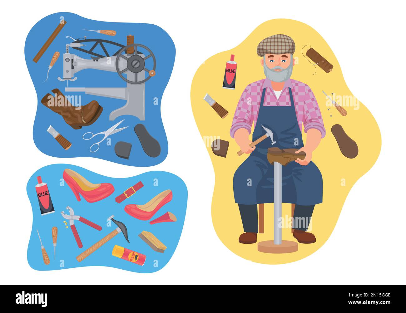 Shoes repairing service flat compositions set with isolated icons of ...