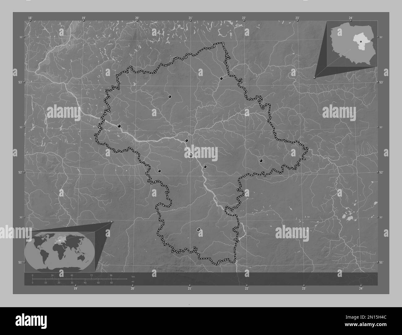 Mazowieckie, voivodeship|province of Poland. Grayscale elevation map ...