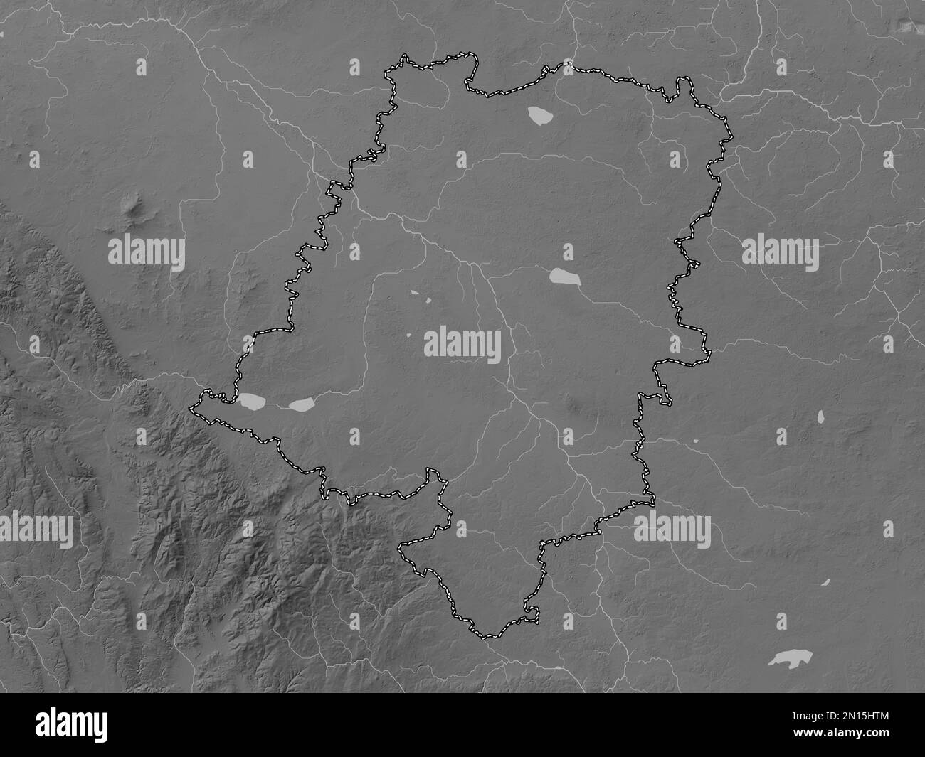 Opolskie, voivodeship|province of Poland. Grayscale elevation map with lakes and rivers Stock ...