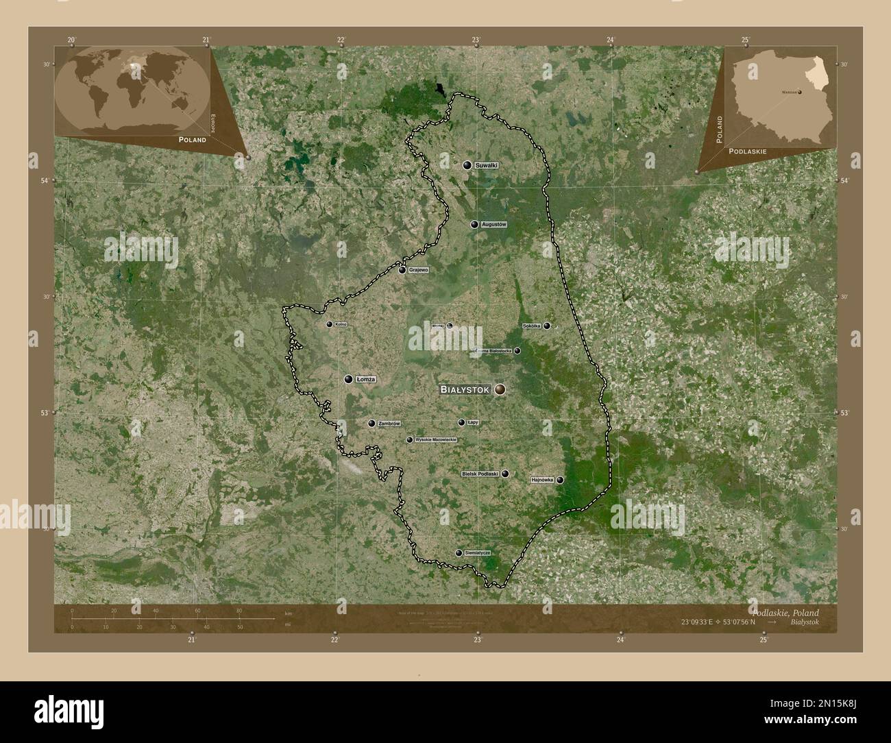 Podlaskie, voivodeship|province of Poland. Low resolution satellite map ...