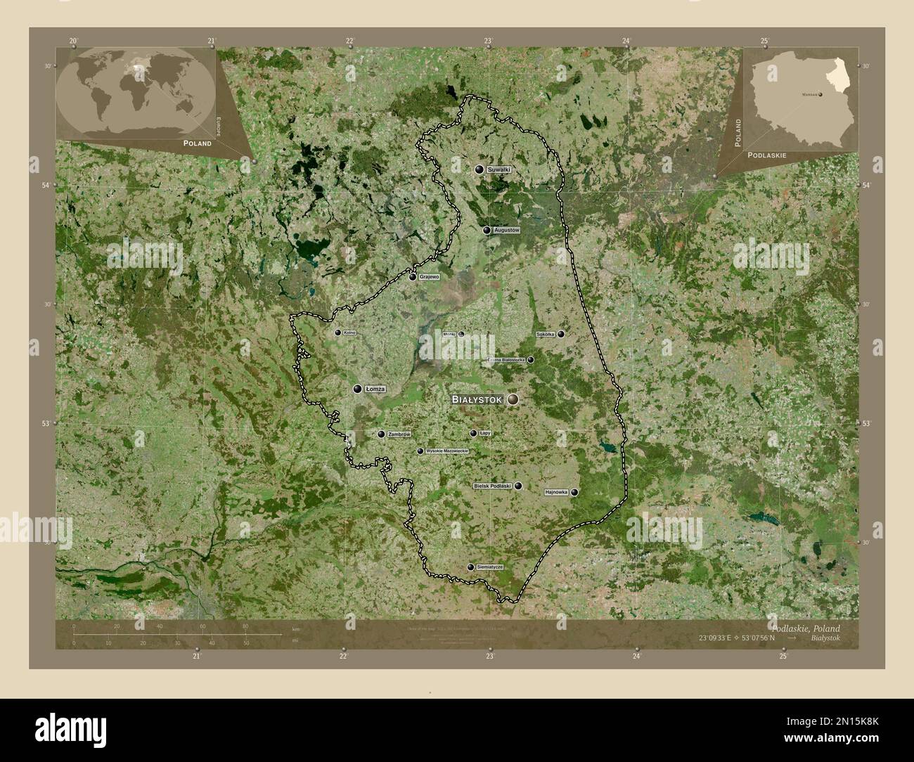 Podlaskie, voivodeship|province of Poland. High resolution satellite ...
