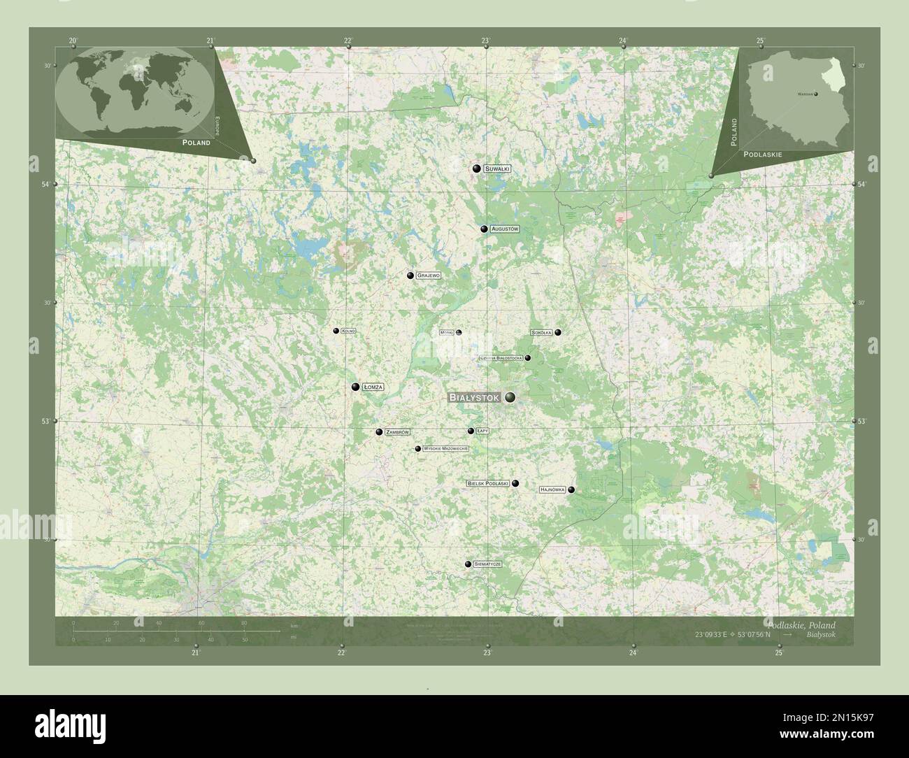 Podlaskie, voivodeship|province of Poland. Open Street Map. Locations ...