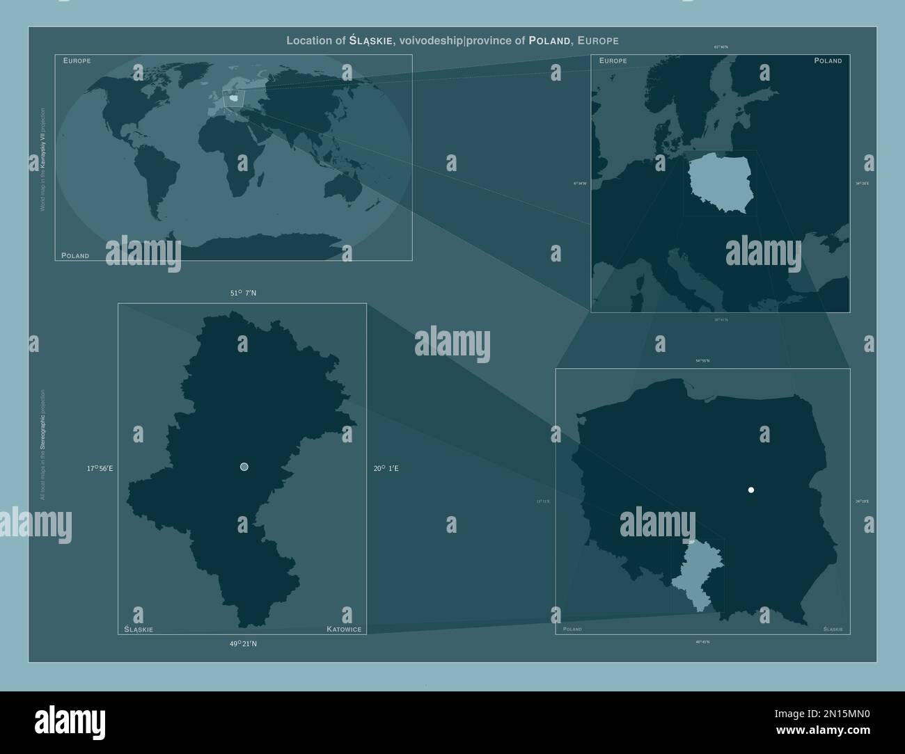 Slaskie, voivodeship|province of Poland. Diagram showing the location ...
