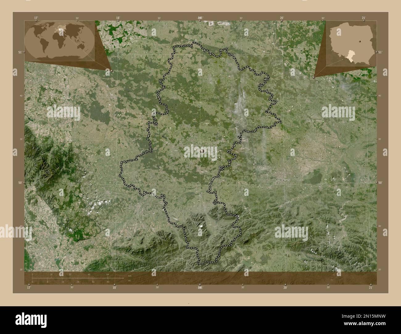 Slaskie, voivodeship|province of Poland. Low resolution satellite map ...