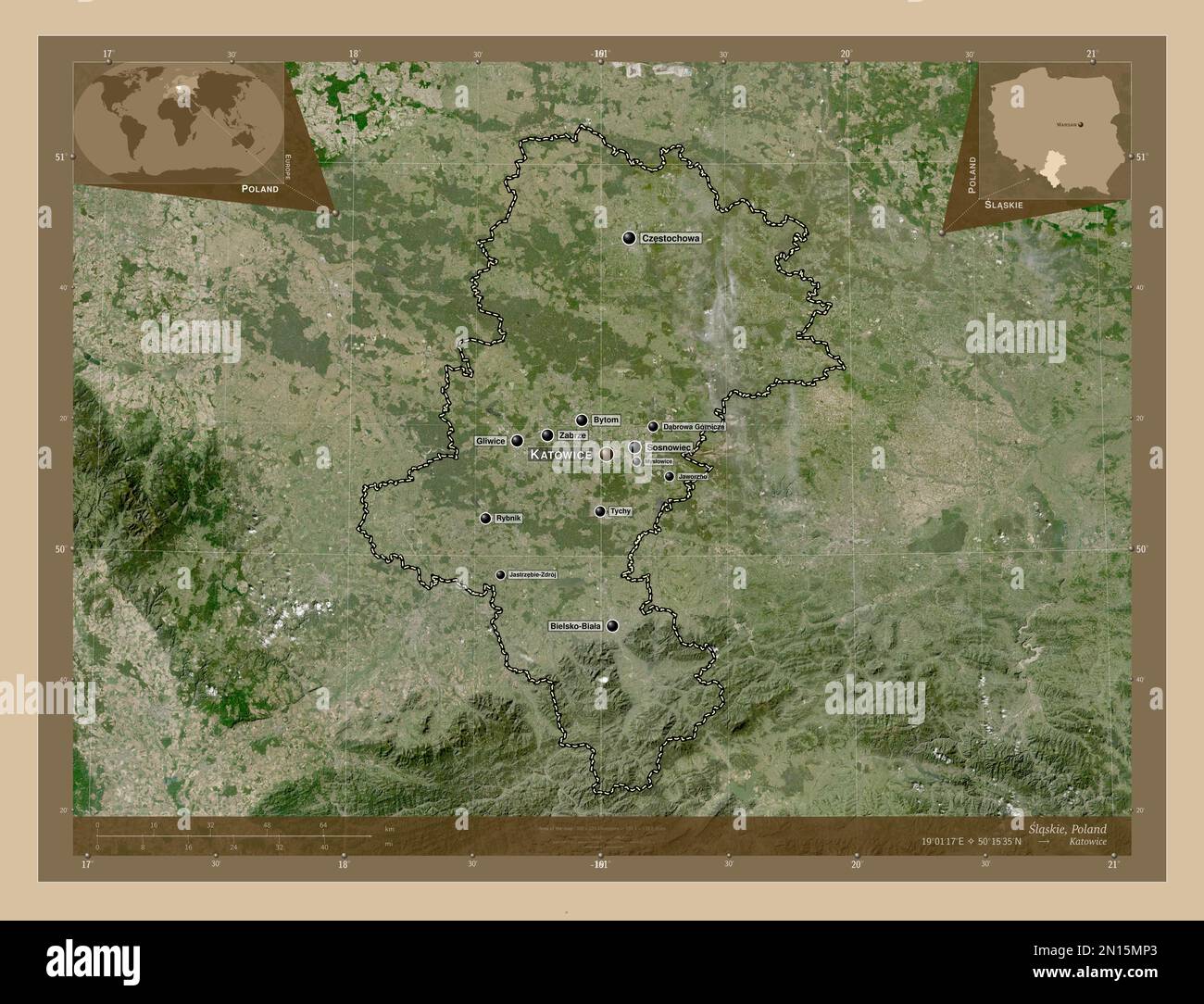 Slaskie, voivodeship|province of Poland. Low resolution satellite map ...