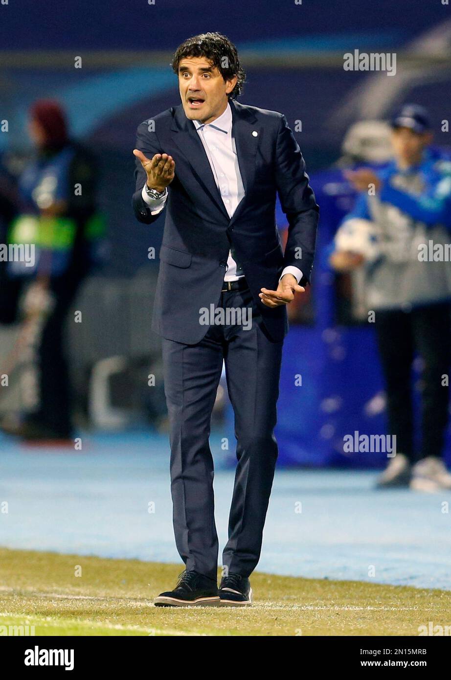 Zagreb's head coach Zoran Mamic gives directions to his players during ...