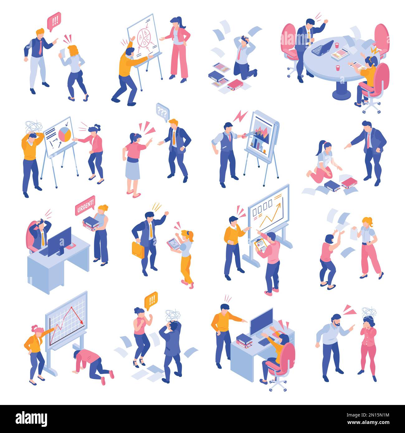 Isometric business team conflicts and debates icons set isolated vector ...