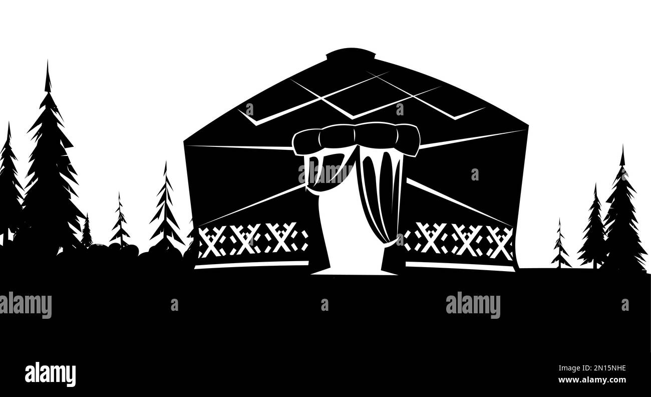 Yurt in tundra. Silhouette design. Dwelling of northern nomadic peoples ...