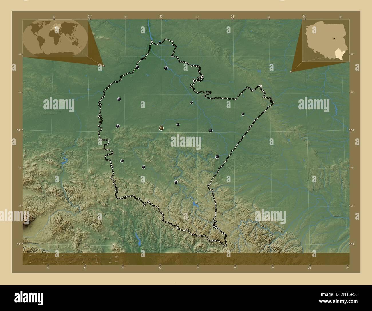Podkarpackie, voivodeship|province of Poland. Colored elevation map ...