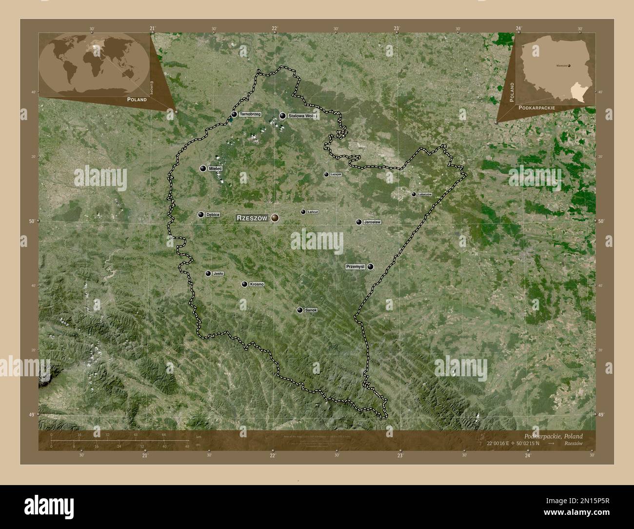 Podkarpackie, voivodeship|province of Poland. Low resolution satellite ...