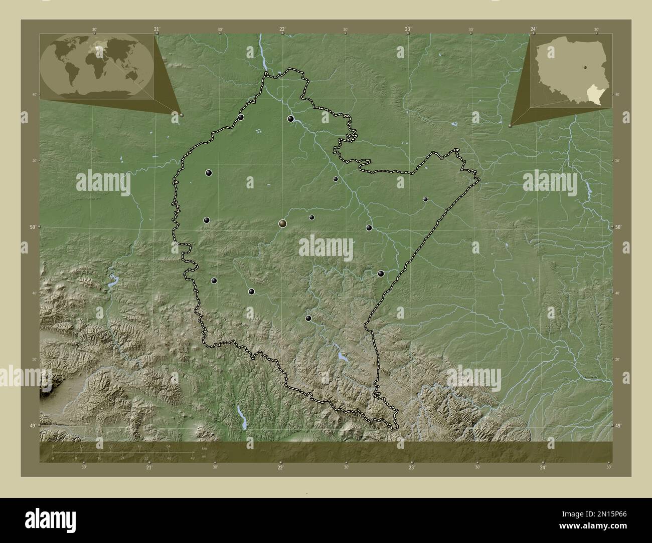 Podkarpackie, voivodeship|province of Poland. Elevation map colored in ...