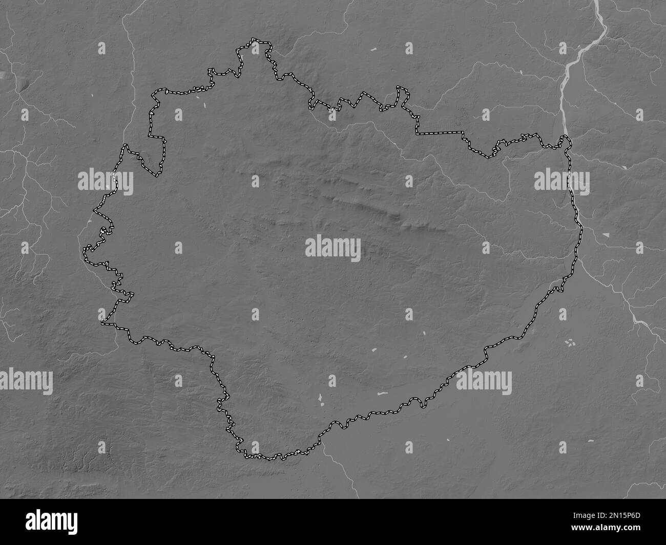 Swietokrzyskie, voivodeship|province of Poland. Grayscale elevation map with lakes and rivers ...