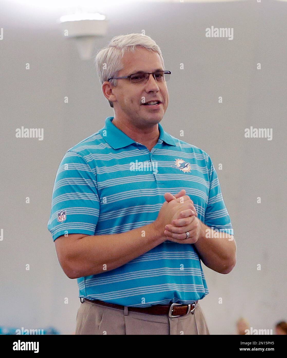 Miami Dolphins general manager Dennis Hickey walks on the field during ...