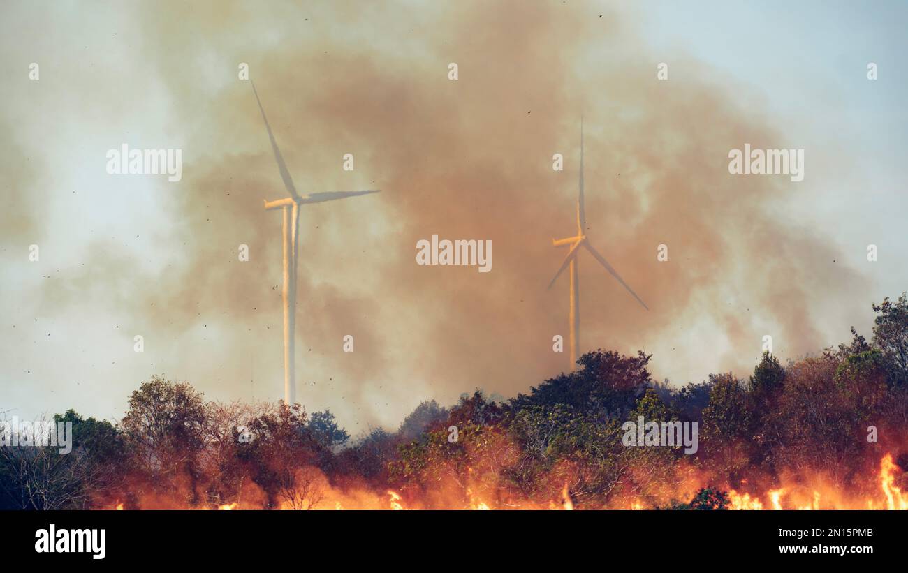 Electric wind turbines and forest fires from dry nature Or caused by ...