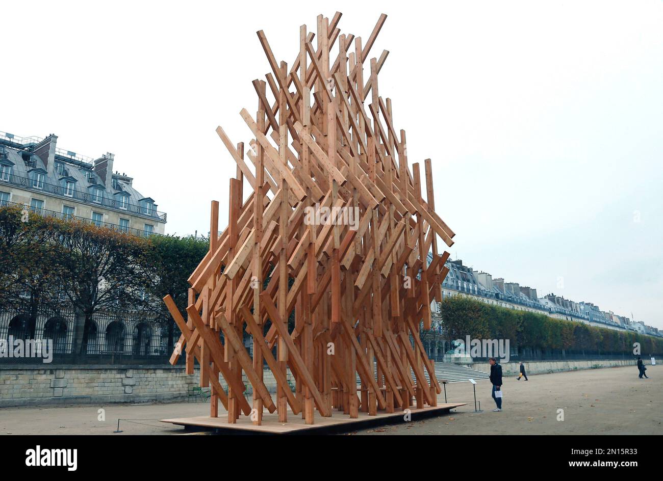 A sculpture "Yure Pavilion" by Japanese architect kengo kuma is ...