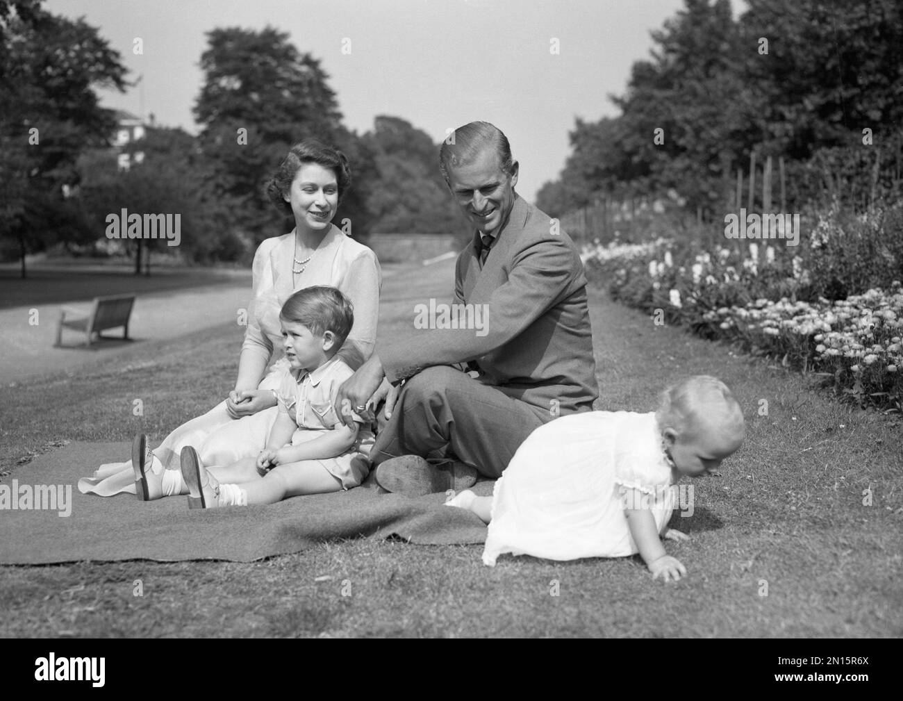 Princess Elizabeth sits with her husband Prince Philip, the Duke of ...