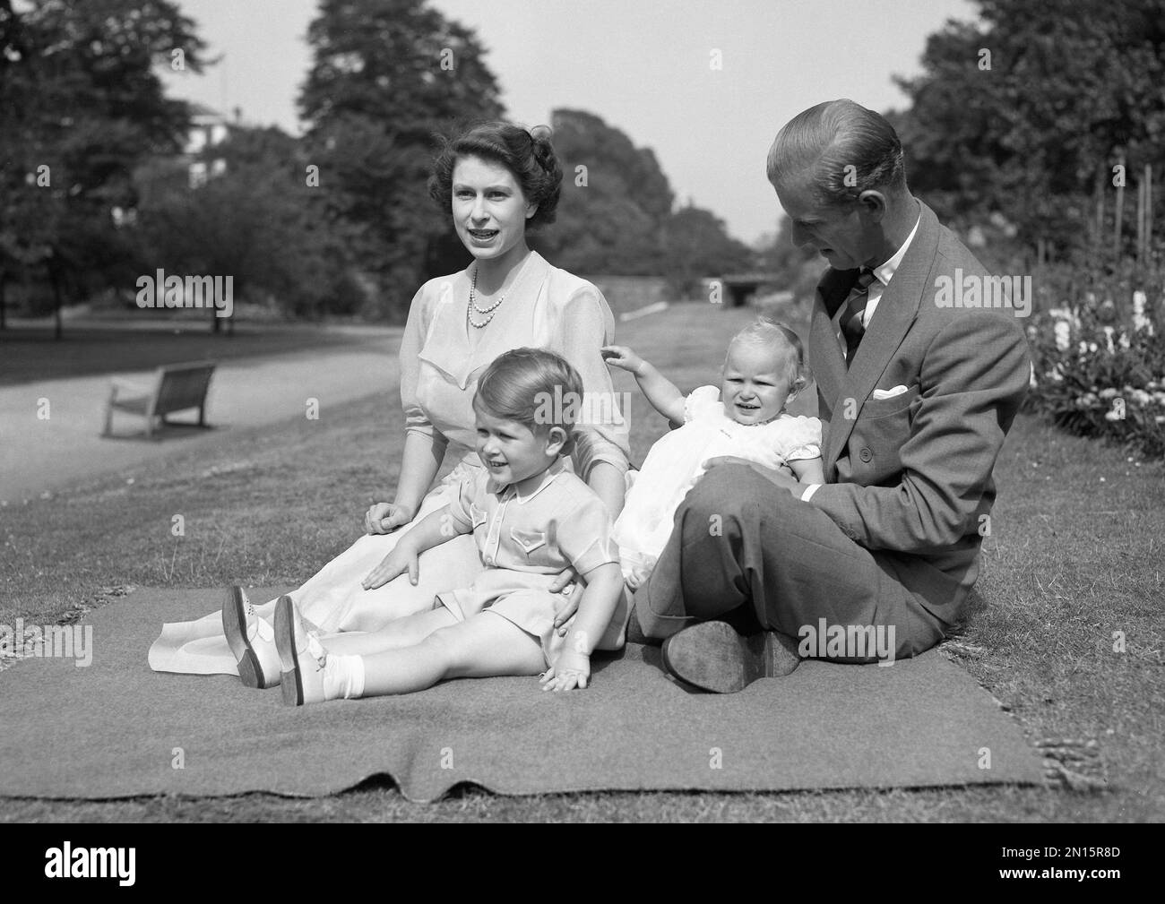 Princess Elizabeth sits with her husband Prince Philip, the Duke of ...
