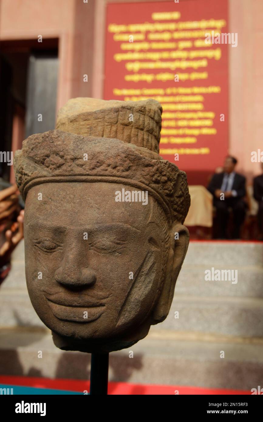 The head of Male Divinity statue is on display during a ceremony after ...