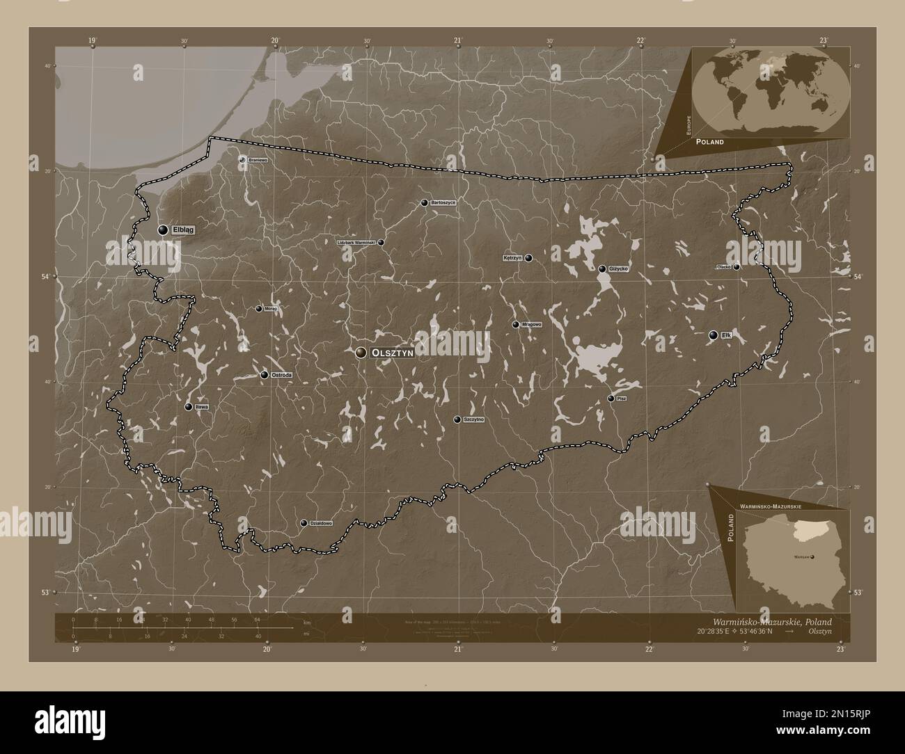 Warminsko-Mazurskie, voivodeship|province of Poland. Elevation map ...