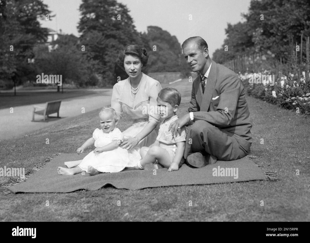 Princess Elizabeth sits with her husband Prince Philip, the Duke of ...