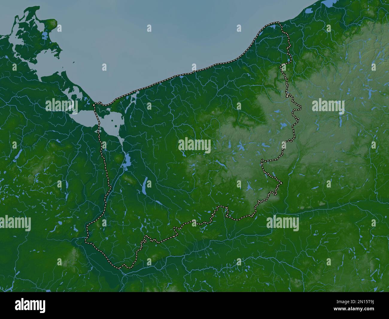 Zachodniopomorskie, voivodeship|province of Poland. Colored elevation map with lakes and rivers ...