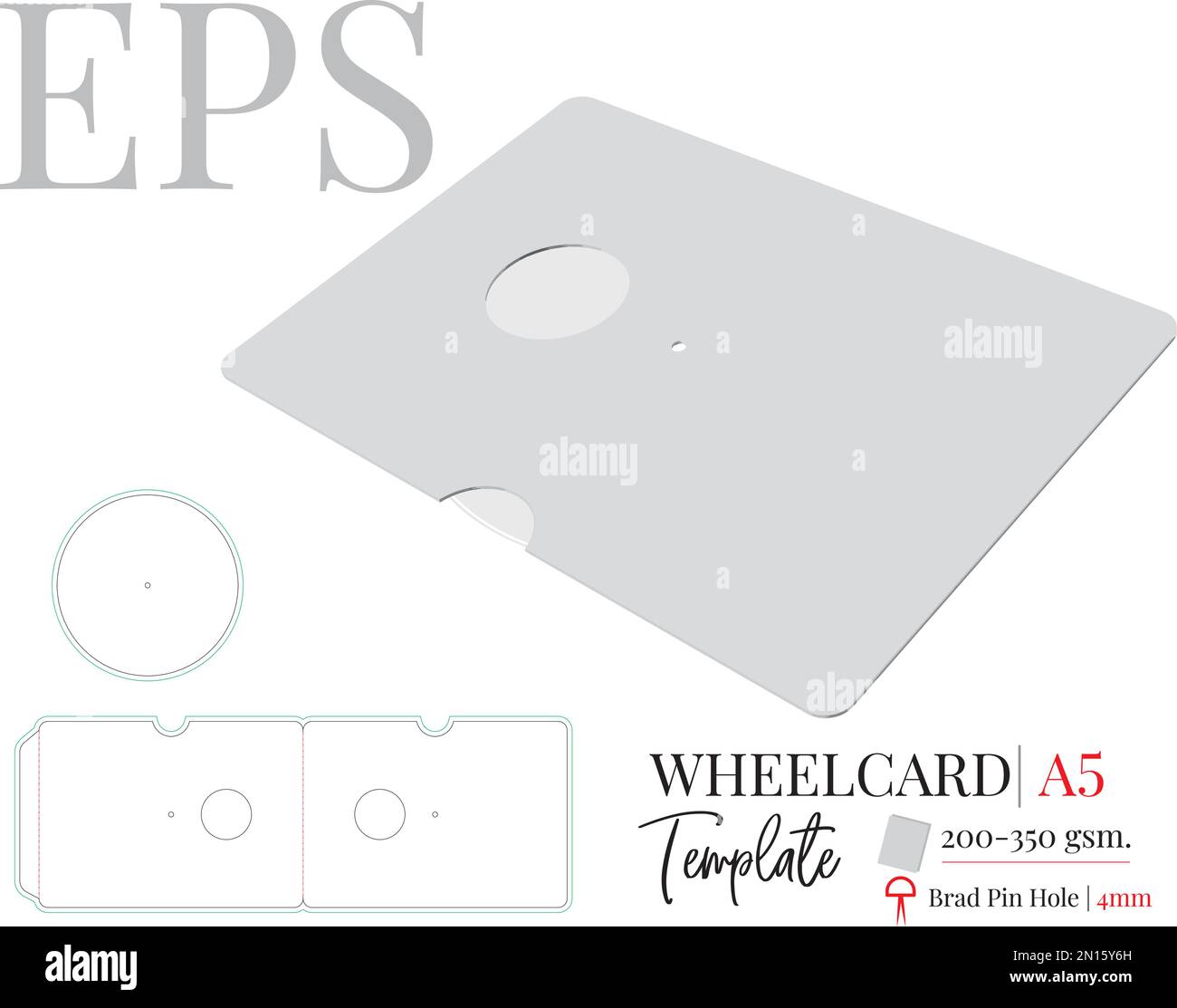 Wheel card die cut template, vector. White clear blank wheel card mock ...