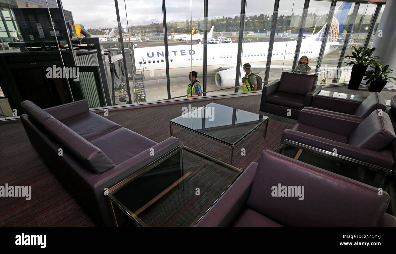 A waiting area for customers and guests is shown during a media tour of ...