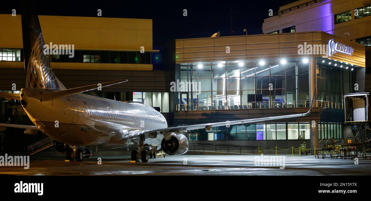 A new Boeing 737-900ER airplane being delivered to United Airlines is ...