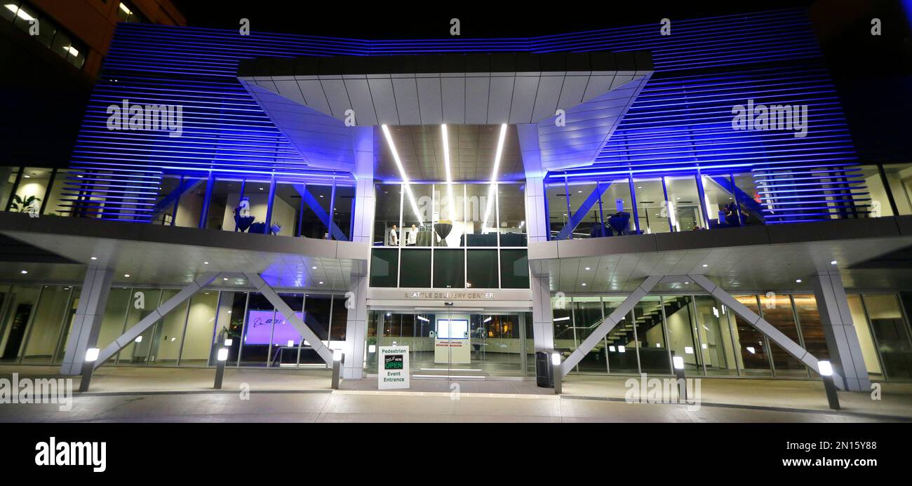 The front entry of Boeing's newly expanded 737 delivery center is shown ...