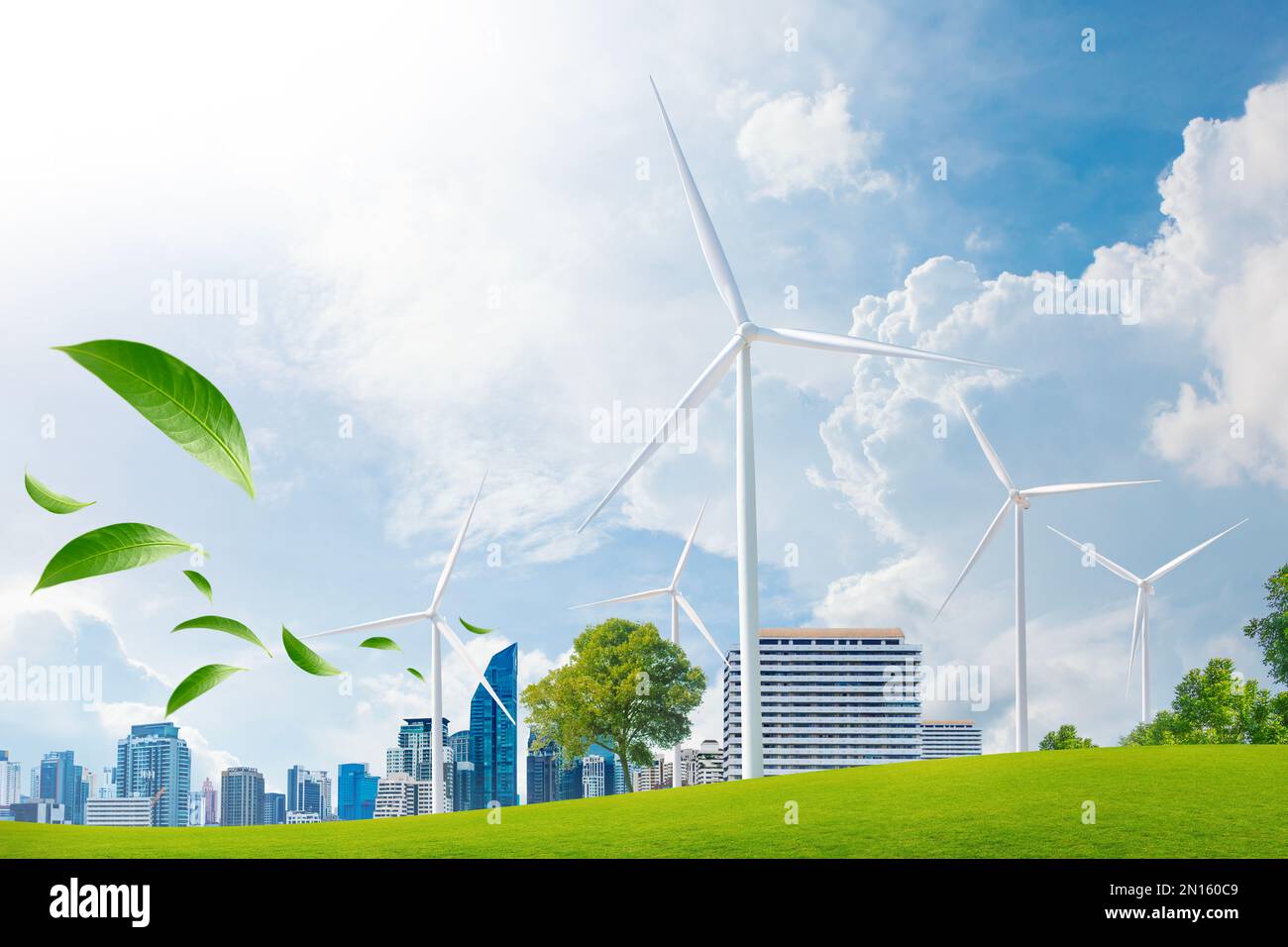 wind turbine farm and green smart city.renewable energy.sustainable and ...