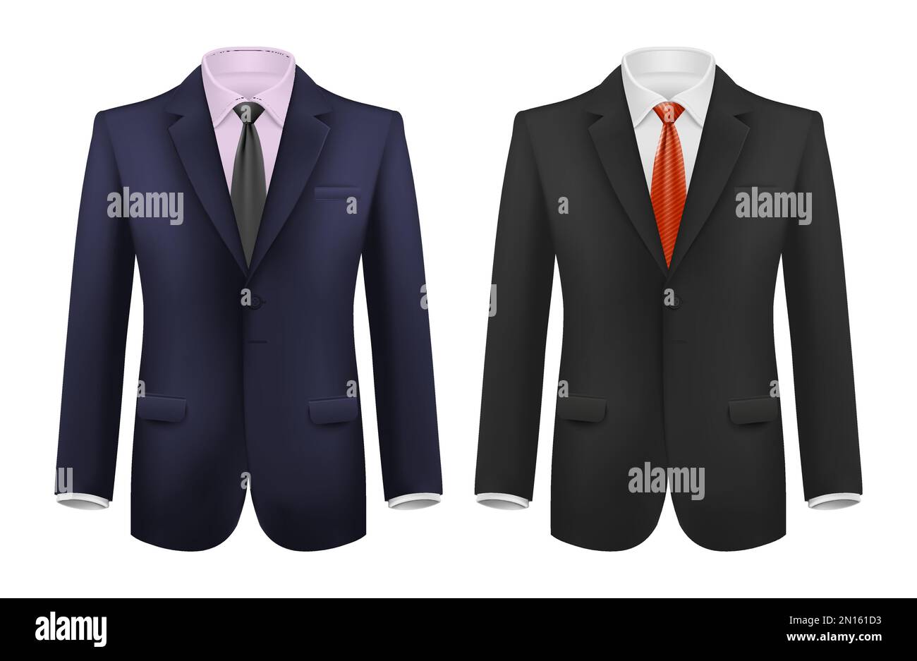Man suit realistic set with smart jackets neckties and shirts of ...
