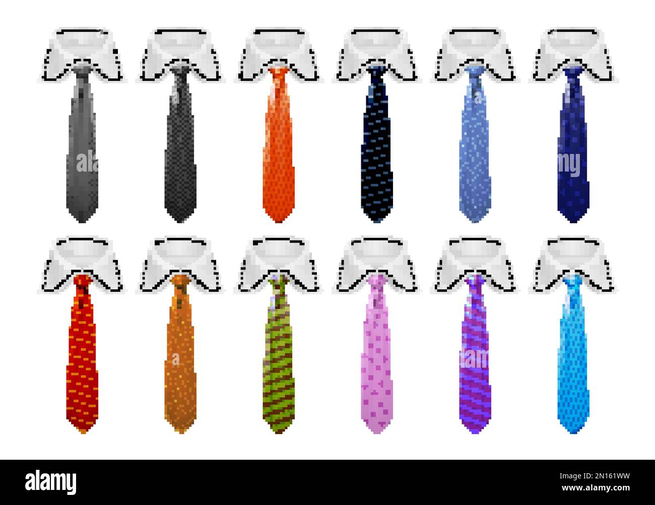 Realistic set of white shirt collars and neckties of different colors ...