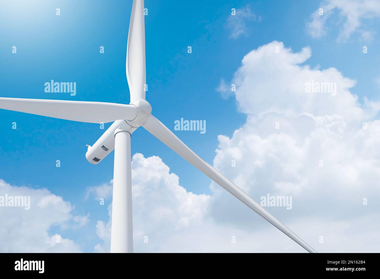 close up of wind turbine blue sky. clear sky, Fresh air without ...