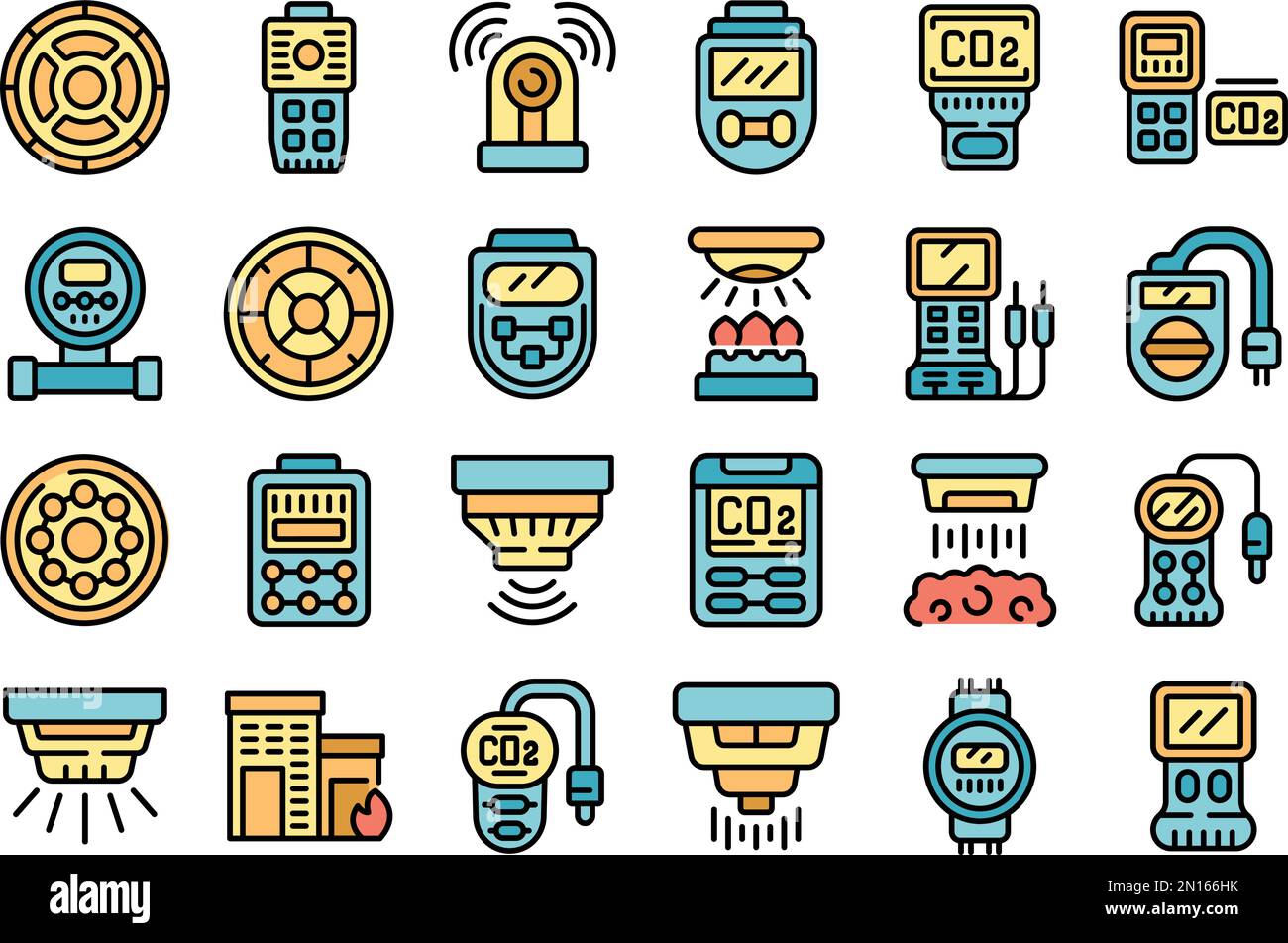 Gas detector icons set outline vector. Meter monitor. Leak accident ...