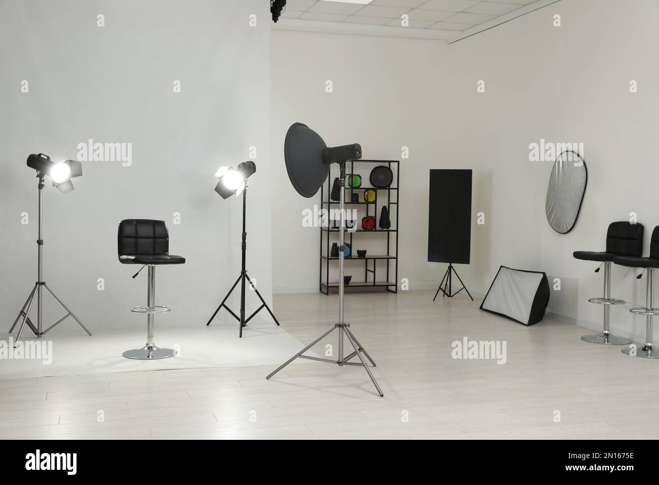 Interior of modern photo studio with professional equipment Stock Photo ...