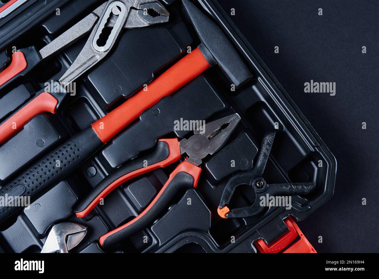 Toolbox with hand instruments for repair, close up. Set of tools for ...