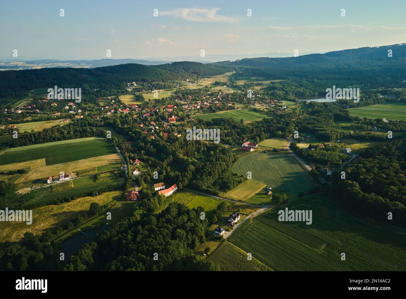Overhead view of beautiful suburb landscape, Aerial view of countryside ...