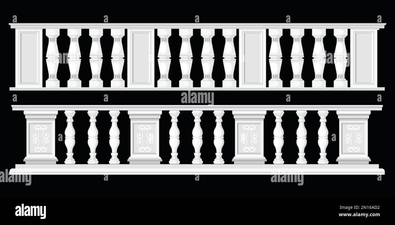 Balusters vase column set with two isolated views of stone fence ...