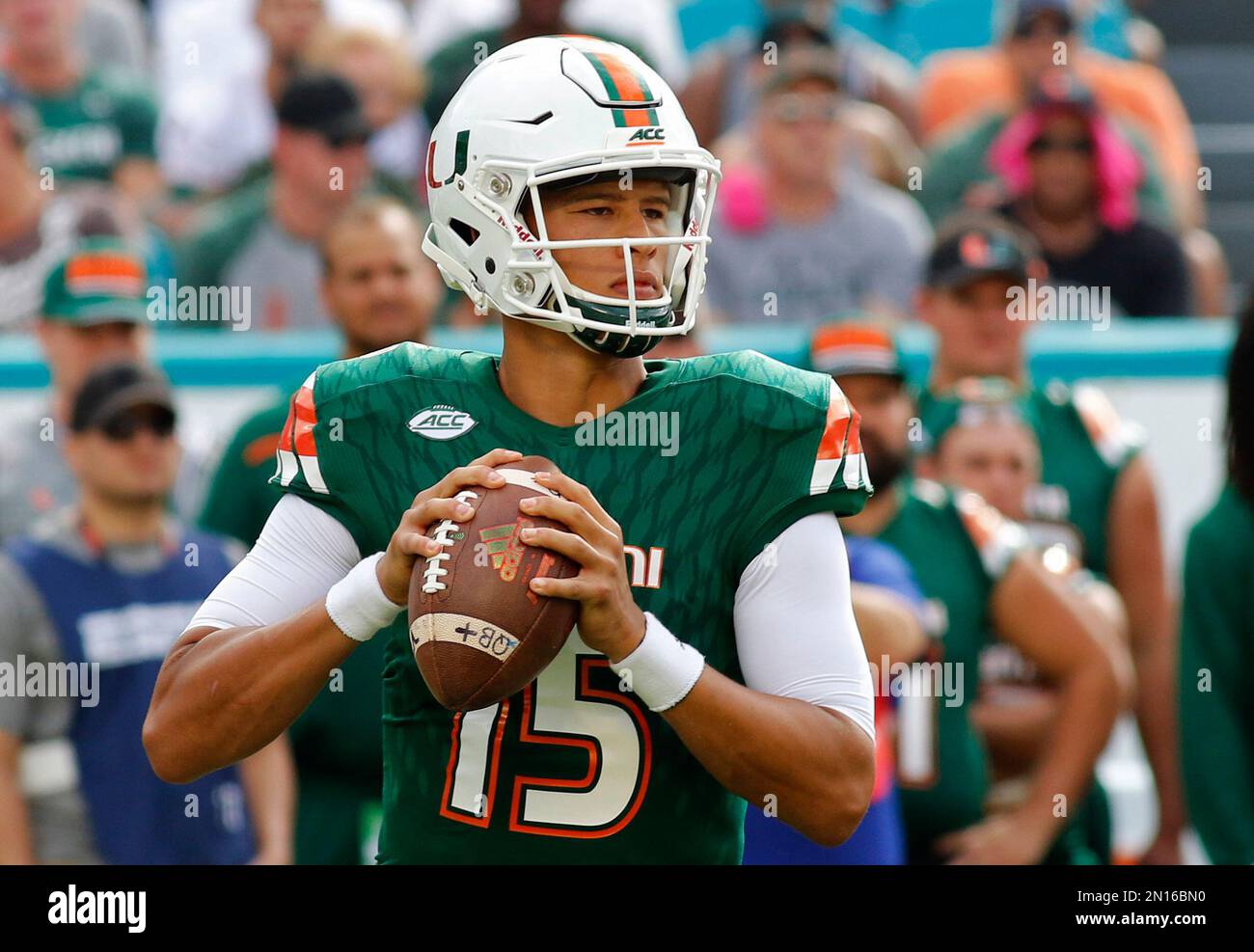 Miami quarterback Brad Kaaya (15) looks before throwing against ...