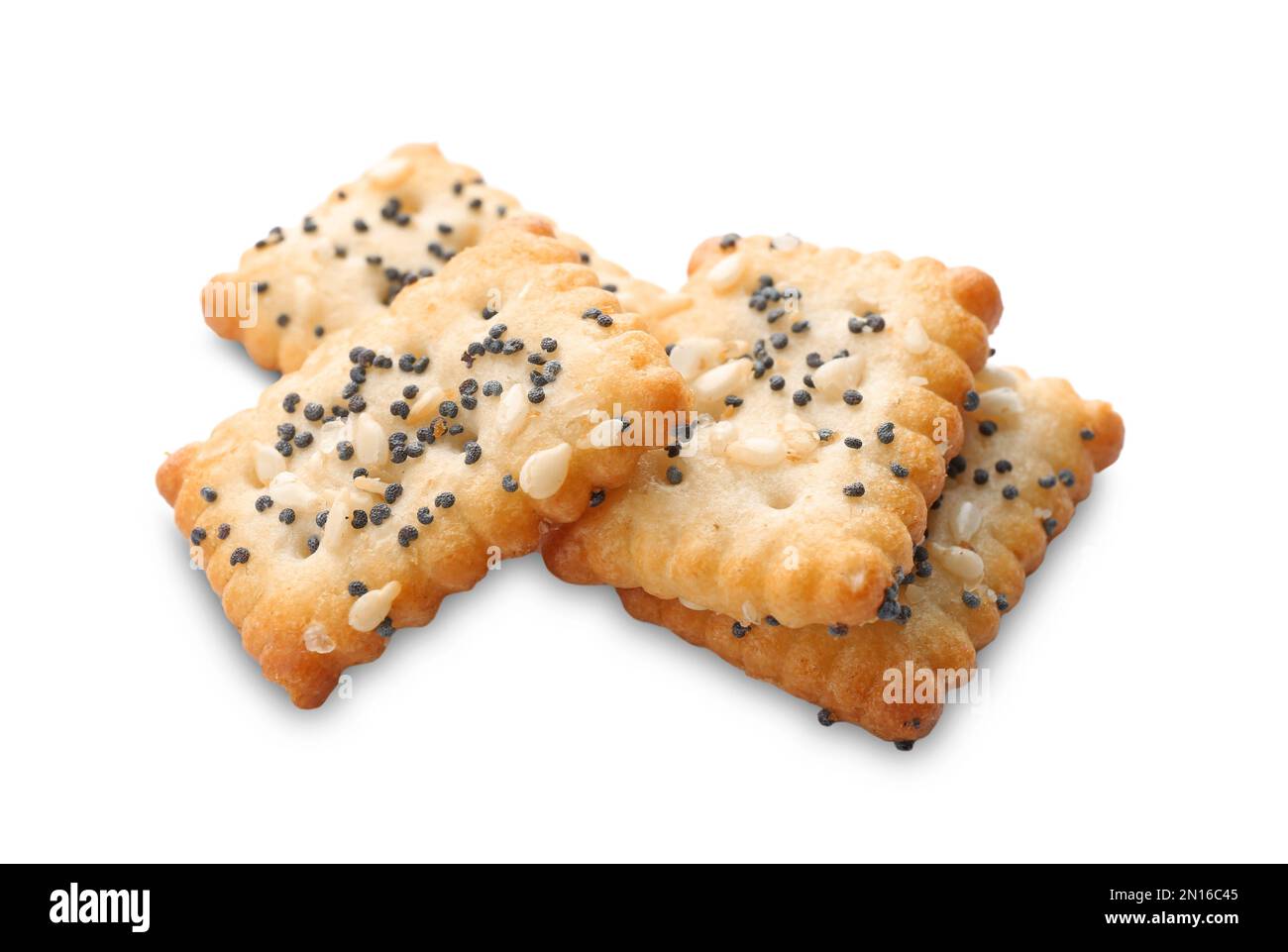 Delicious crispy crackers with poppy and sesame seeds isolated on white Stock Photo - Alamy